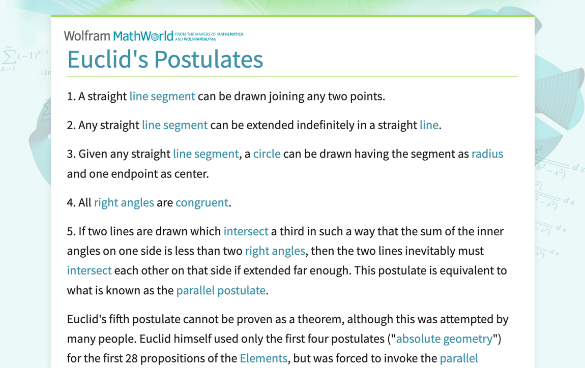 Euclid's Postulates -- from Wolfram MathWorld