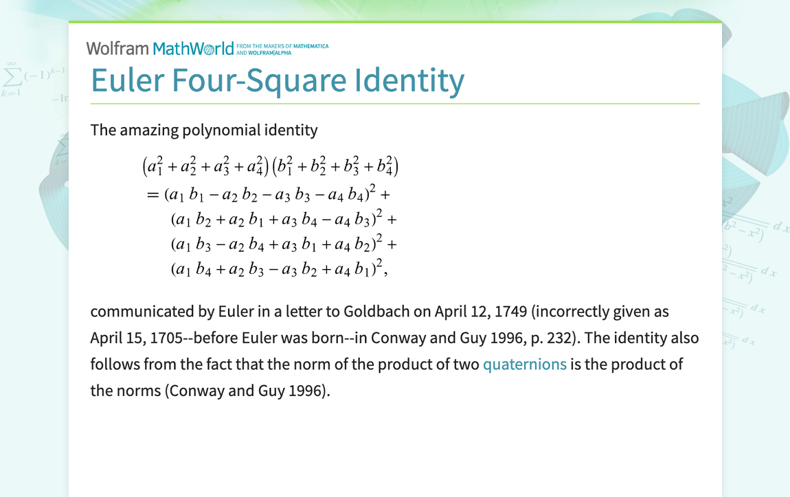 Euler Four Square Identity From Wolfram Mathworld
