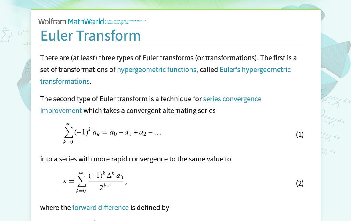 Euler Transform -- from Wolfram MathWorld