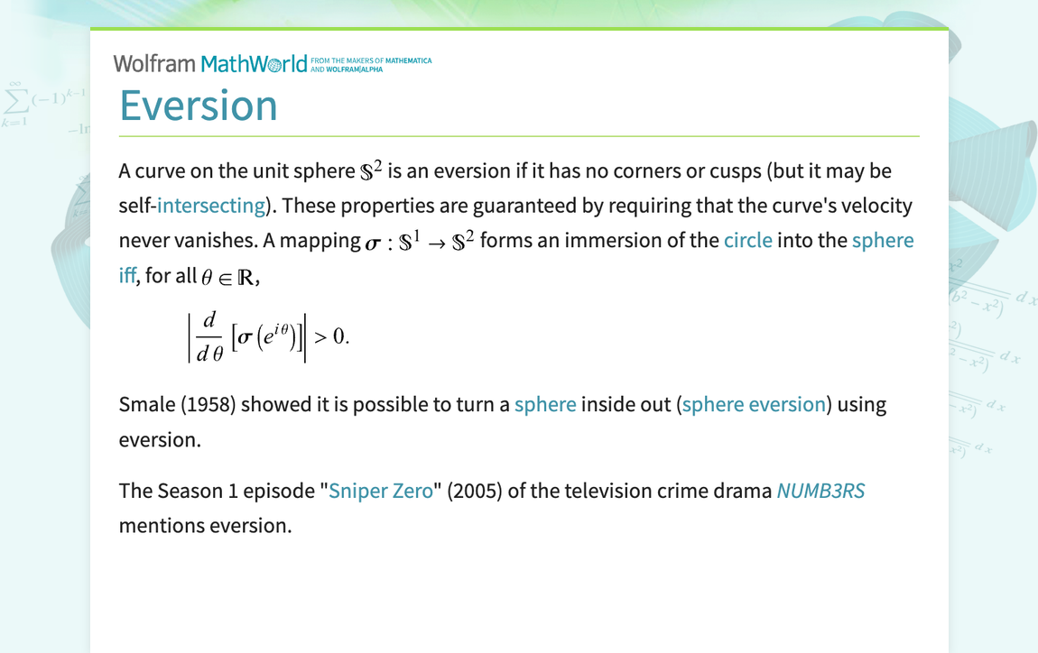 Eversion -- from Wolfram MathWorld