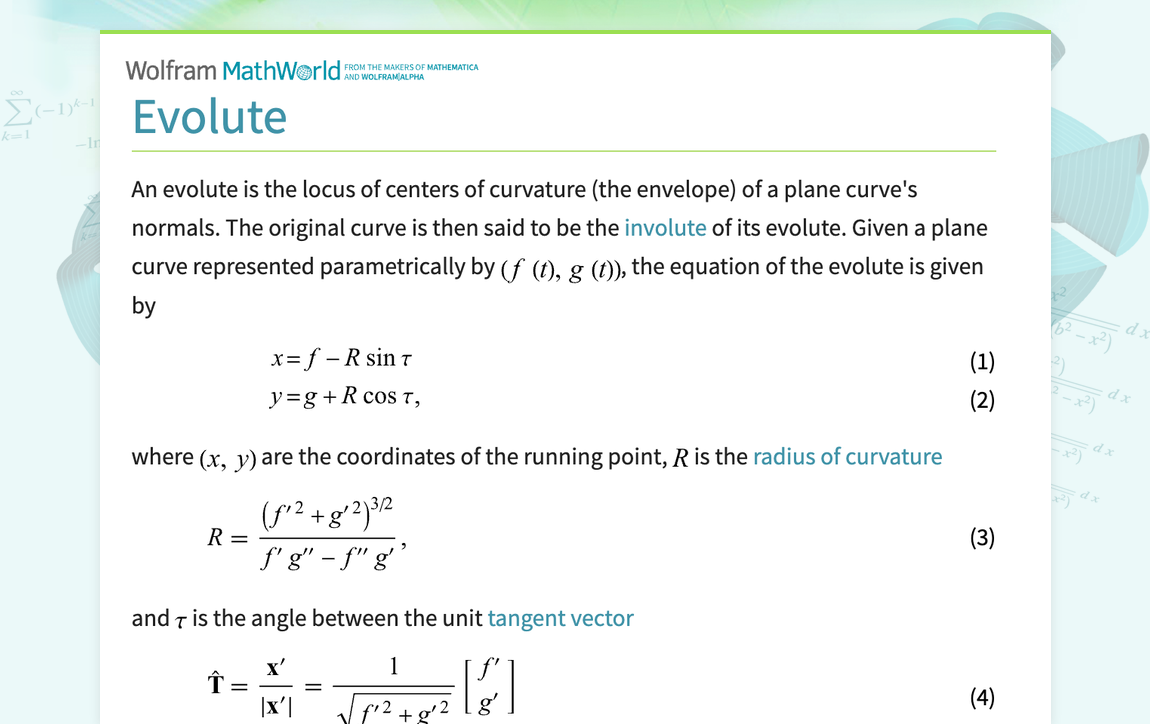Evolute -- from Wolfram MathWorld