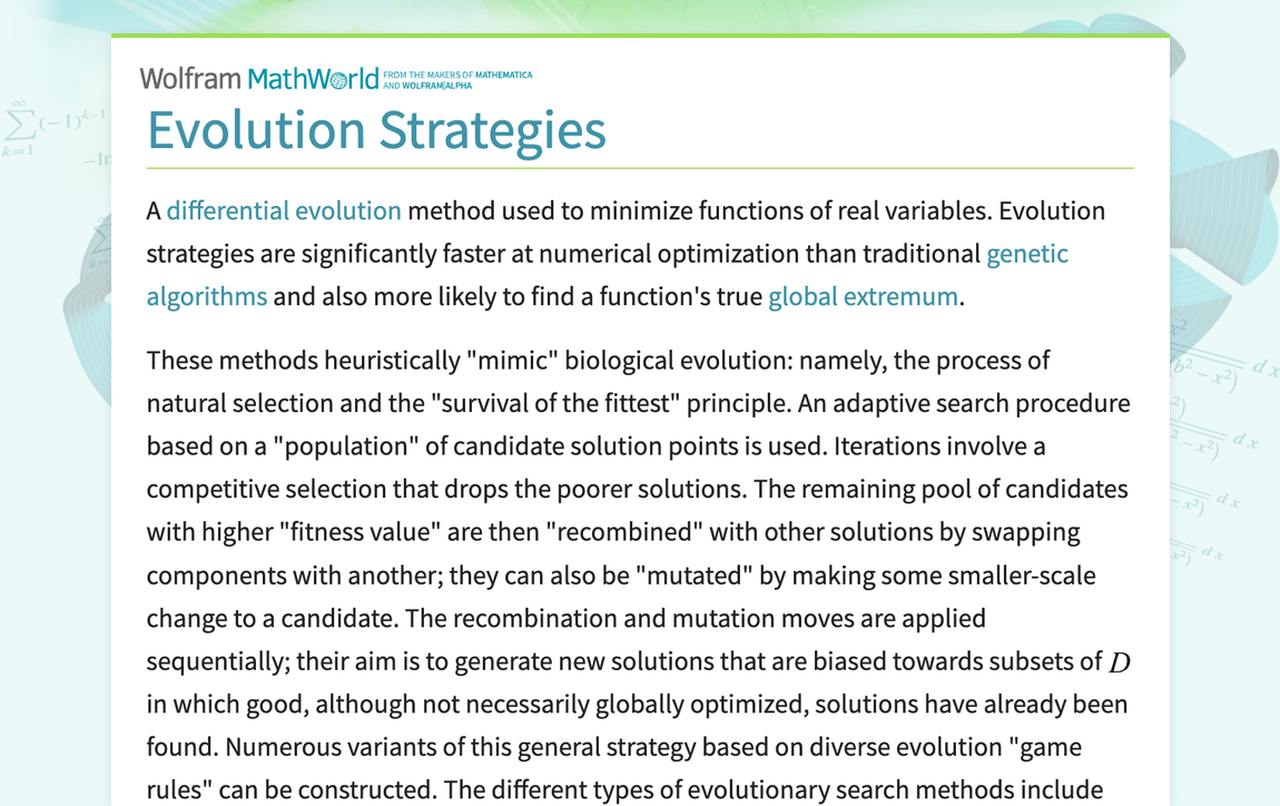 Evolution Strategies -- from Wolfram MathWorld