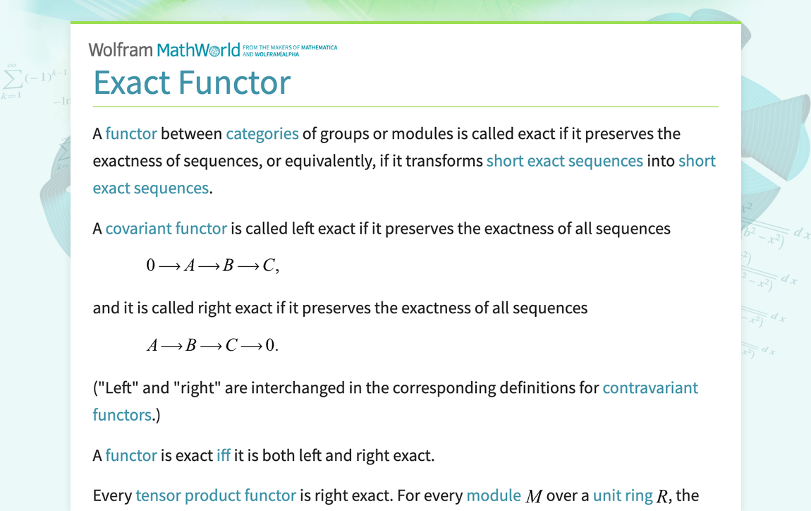 Exact Functor -- from Wolfram MathWorld