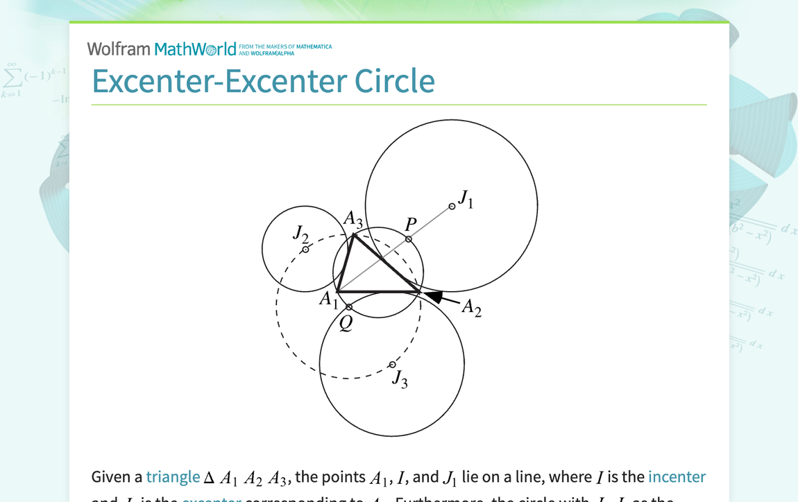 Excenter-Excenter Circle -- from Wolfram MathWorld