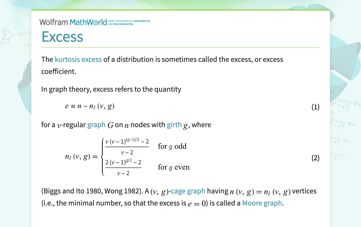 Excess -- from Wolfram MathWorld