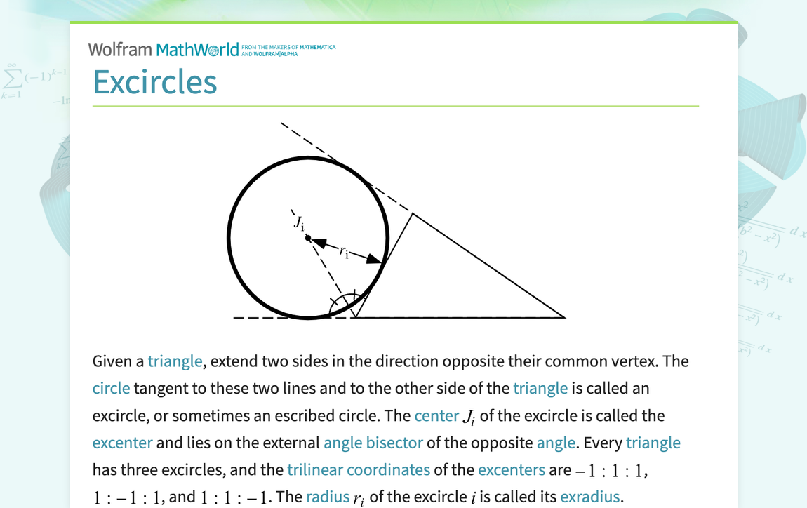 Excircles -- from Wolfram MathWorld