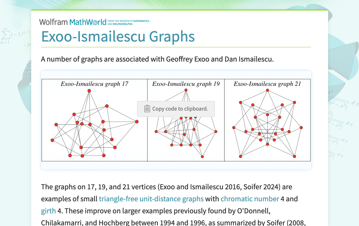 Exoo-Ismailescu Graphs -- from Wolfram MathWorld