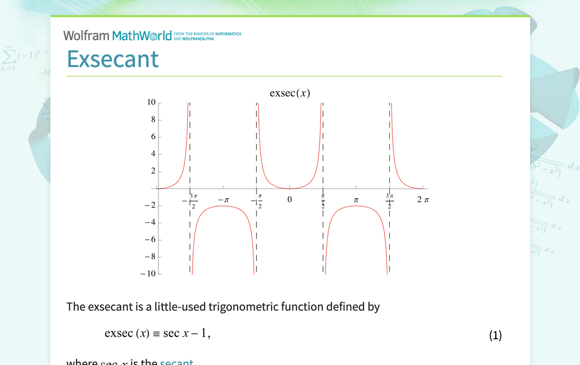Exsecant -- from Wolfram MathWorld