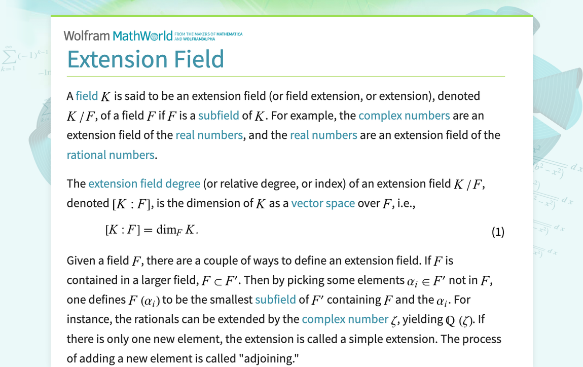 Extension Field -- from Wolfram MathWorld
