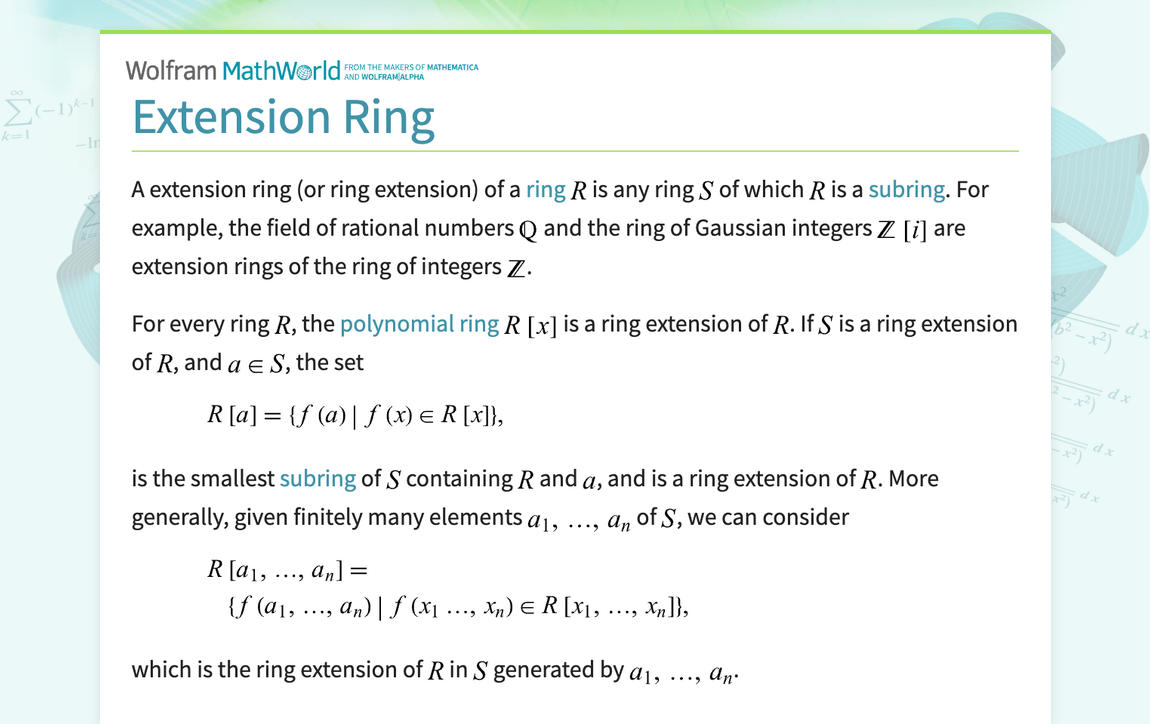 Extension Ring -- from Wolfram MathWorld
