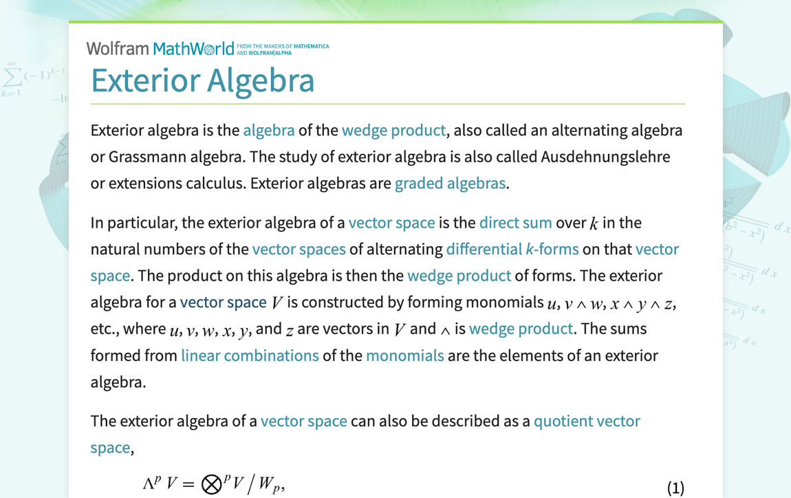 Exterior Algebra -- from Wolfram MathWorld