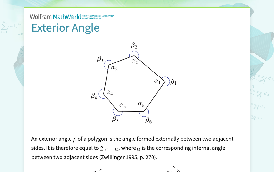 Exterior Angle -- from Wolfram MathWorld