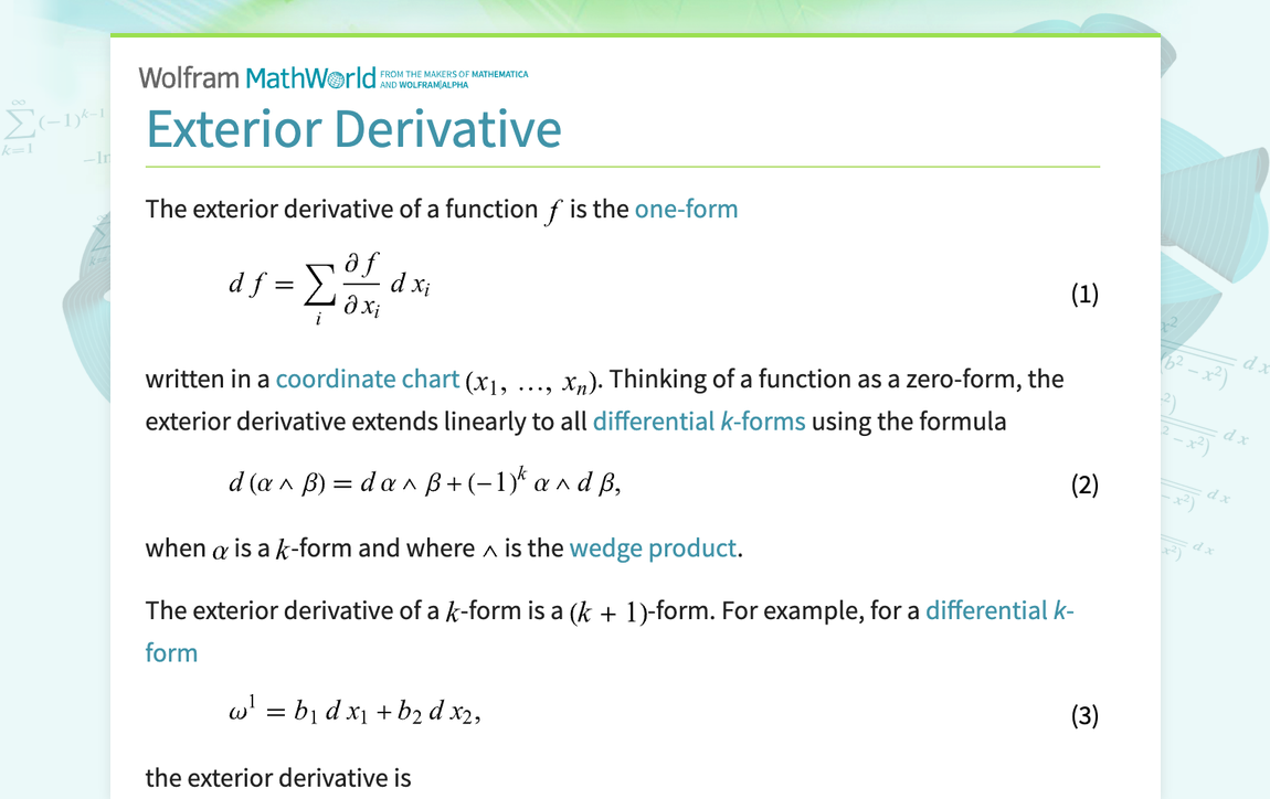 Exterior Derivative -- from Wolfram MathWorld