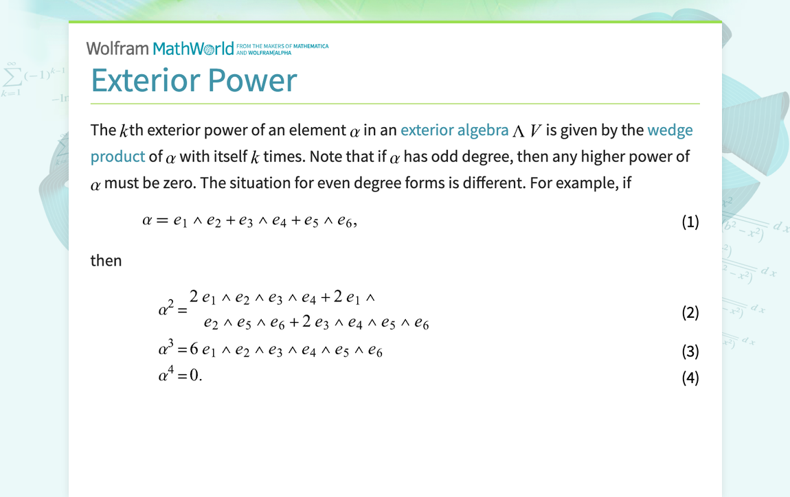 Exterior Power -- from Wolfram MathWorld