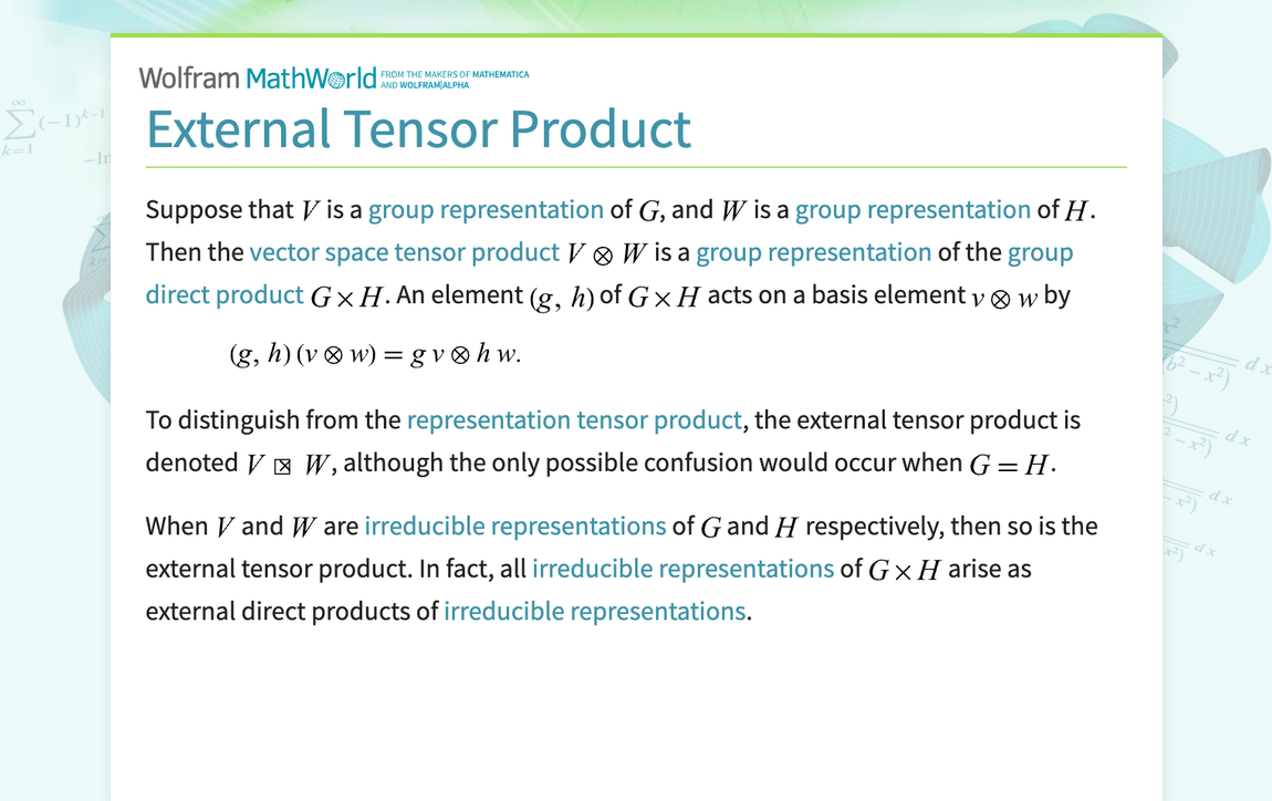 External Tensor Product -- from Wolfram MathWorld
