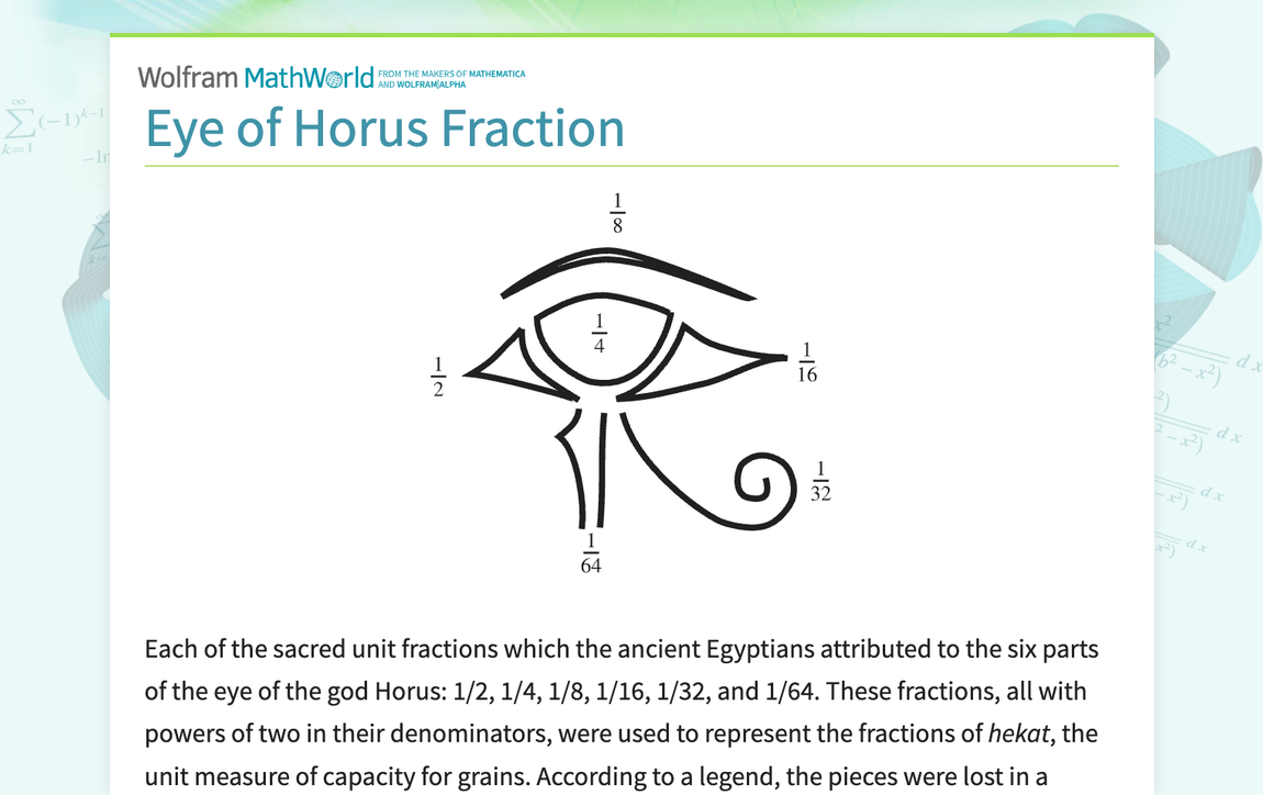 Eye of Horus Fraction -- from Wolfram MathWorld