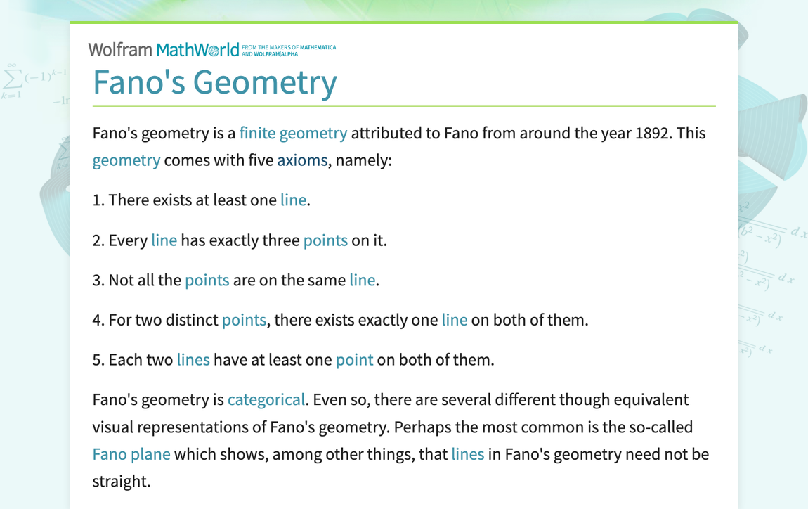 Fano's Geometry -- from Wolfram MathWorld