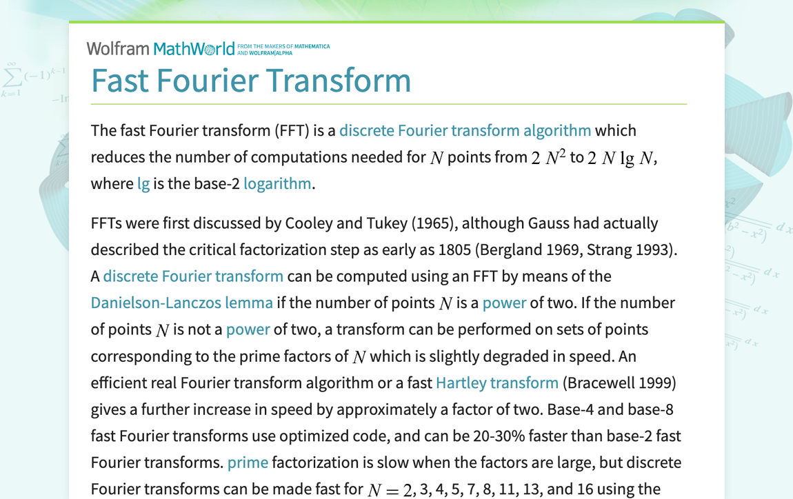 Fast Fourier Transform From Wolfram Mathworld