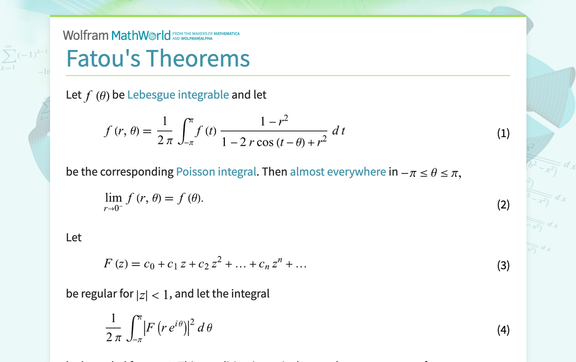 Fatou's Theorems -- from Wolfram MathWorld