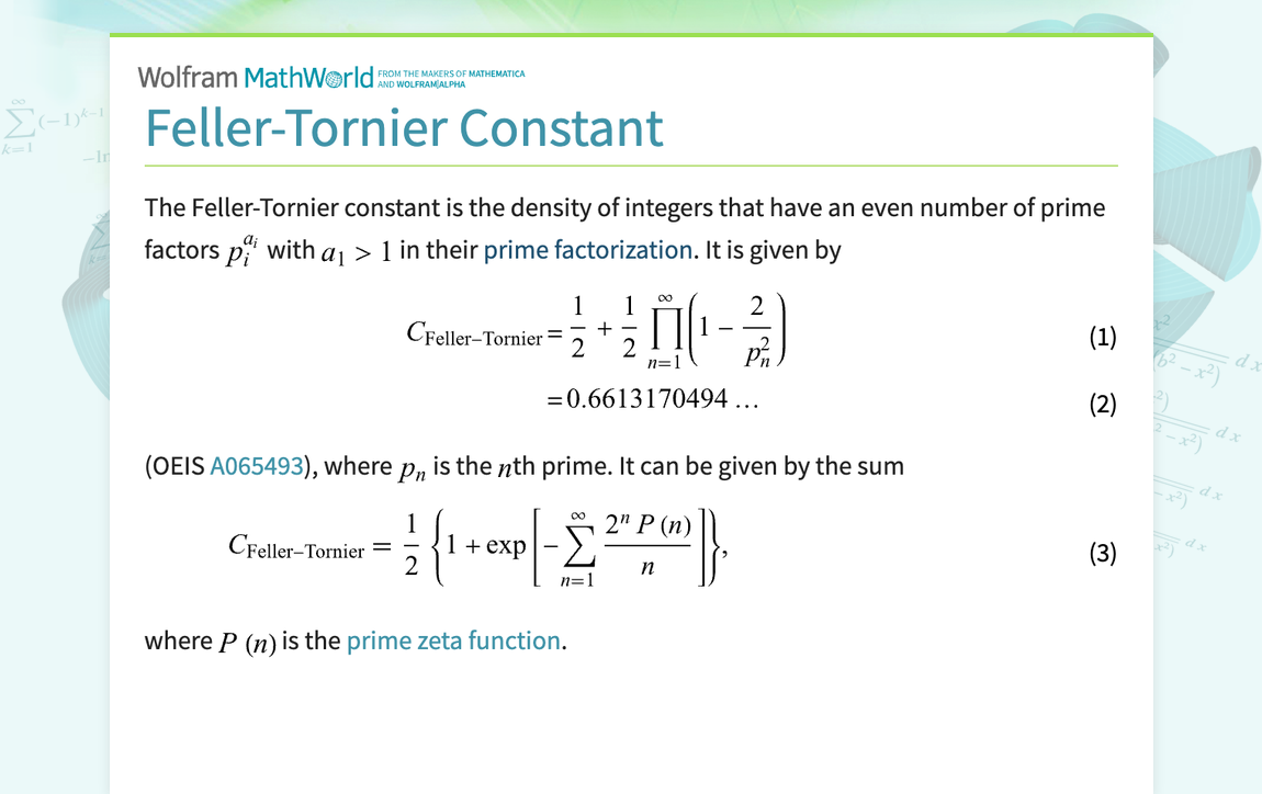 Feller-Tornier Constant -- from Wolfram MathWorld