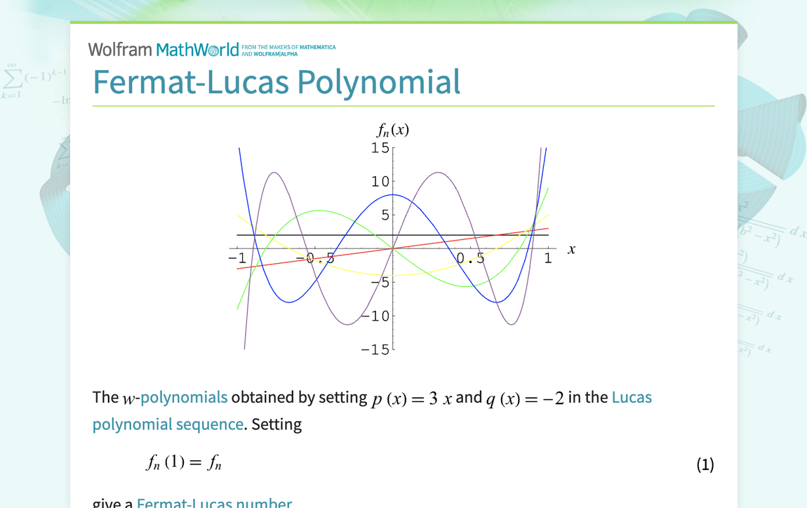 Fermat-Lucas Polynomial -- from Wolfram MathWorld