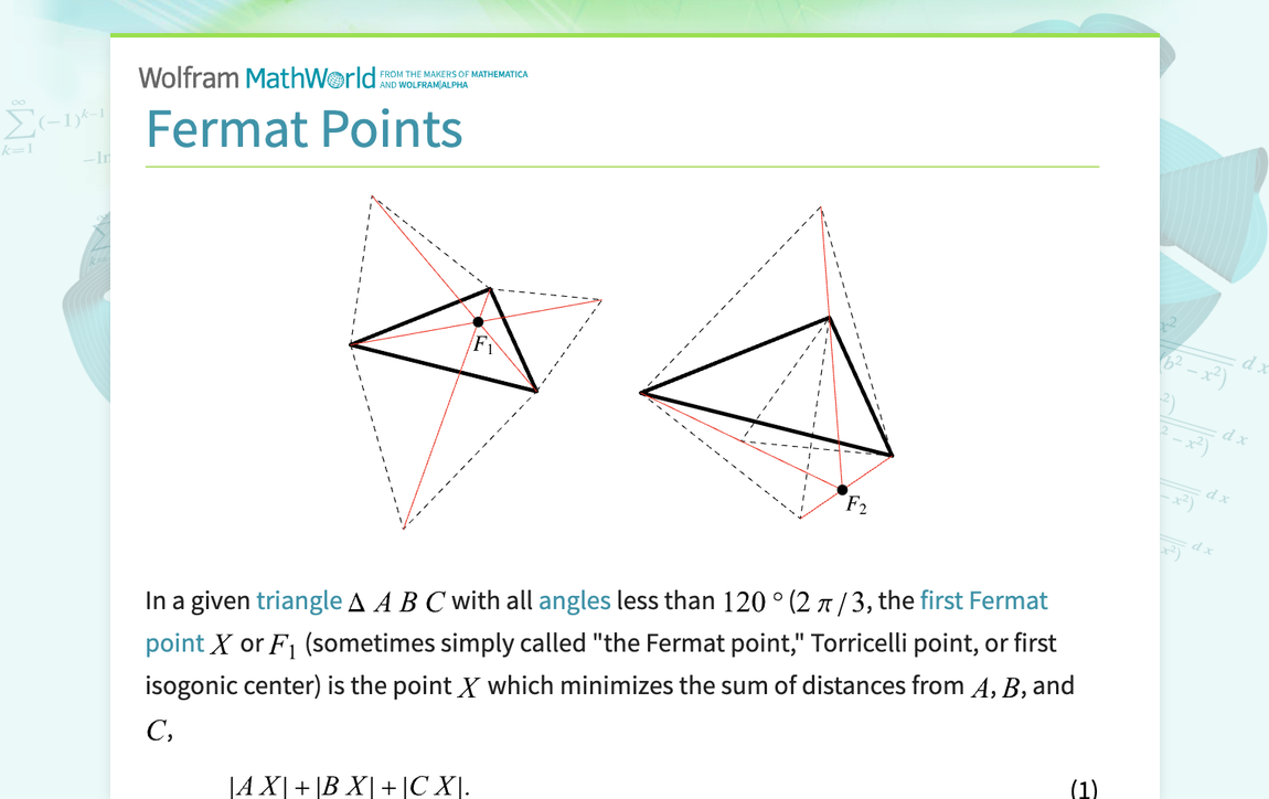 Fermat Points -- from Wolfram MathWorld