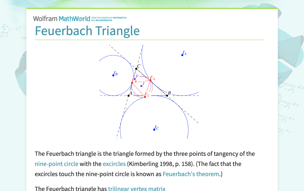 Feuerbach Triangle -- from Wolfram MathWorld
