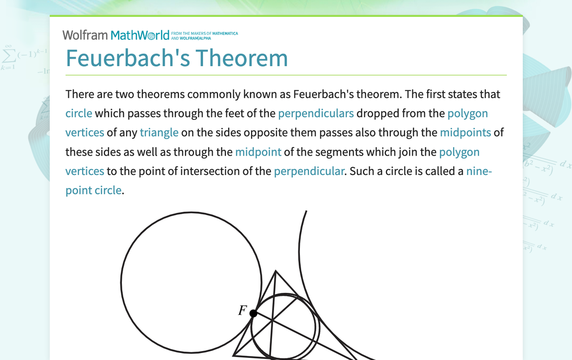 Feuerbach's Theorem -- from Wolfram MathWorld