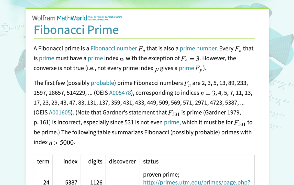 Fibonacci Sequence And Prime Numbers Fibonacci Prime Numbers List"
