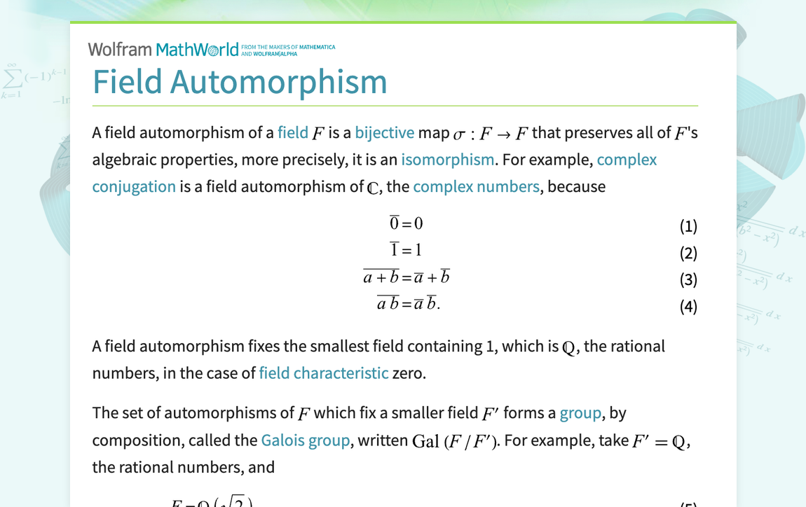 Field Automorphism -- from Wolfram MathWorld