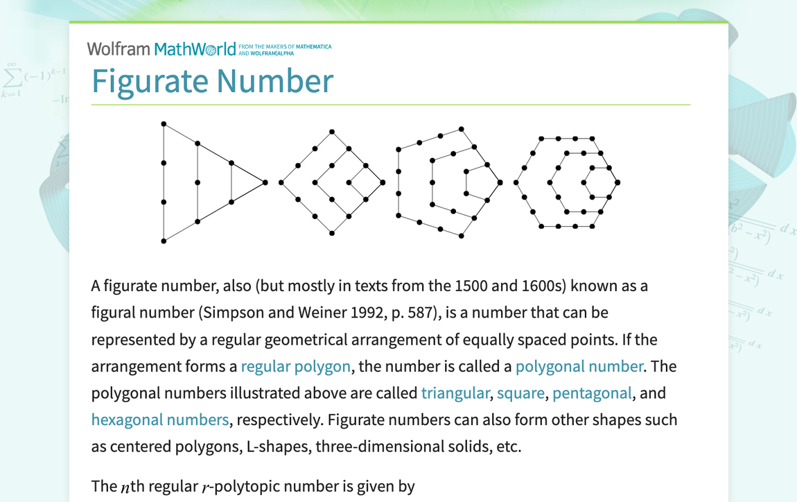 Figurate Number -- from Wolfram MathWorld