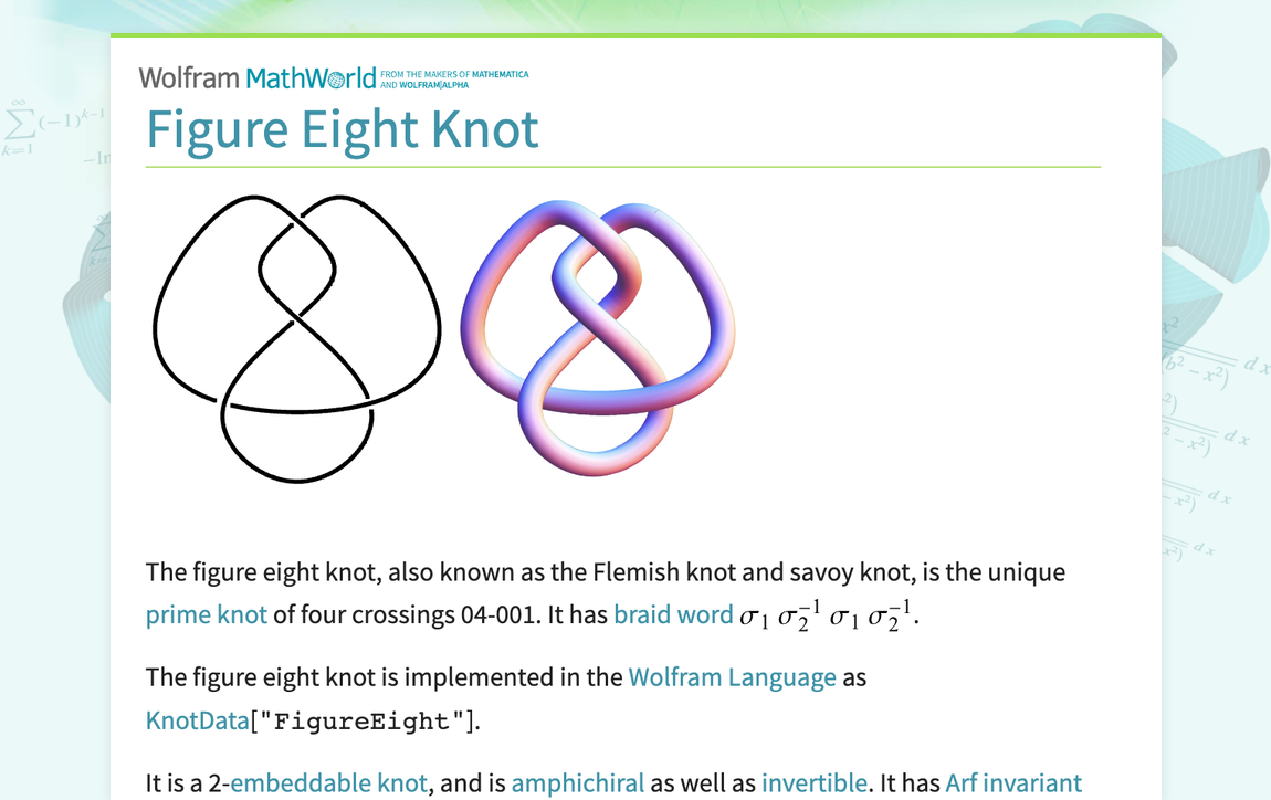 Figure Eight Knot -- from Wolfram MathWorld