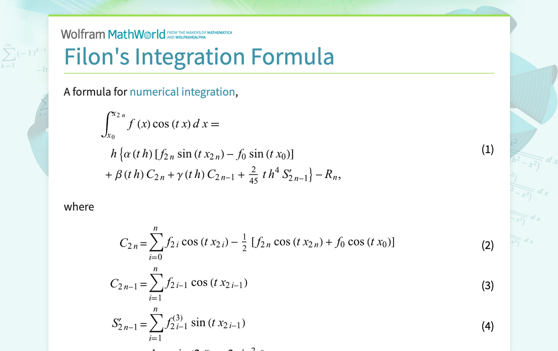 Filon's Integration Formula -- from Wolfram MathWorld