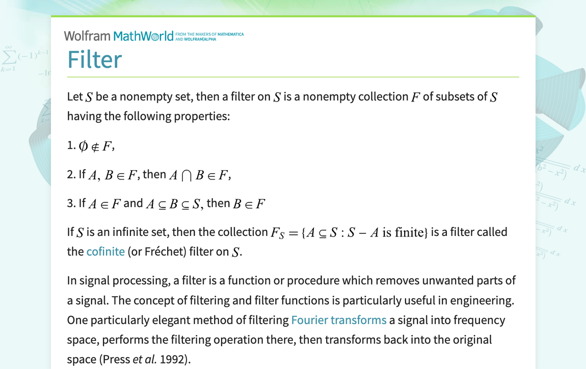 Filter -- from Wolfram MathWorld