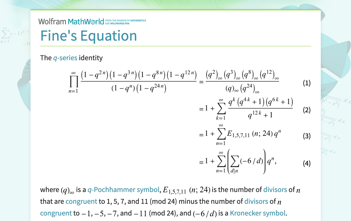 Fine's Equation -- from Wolfram MathWorld