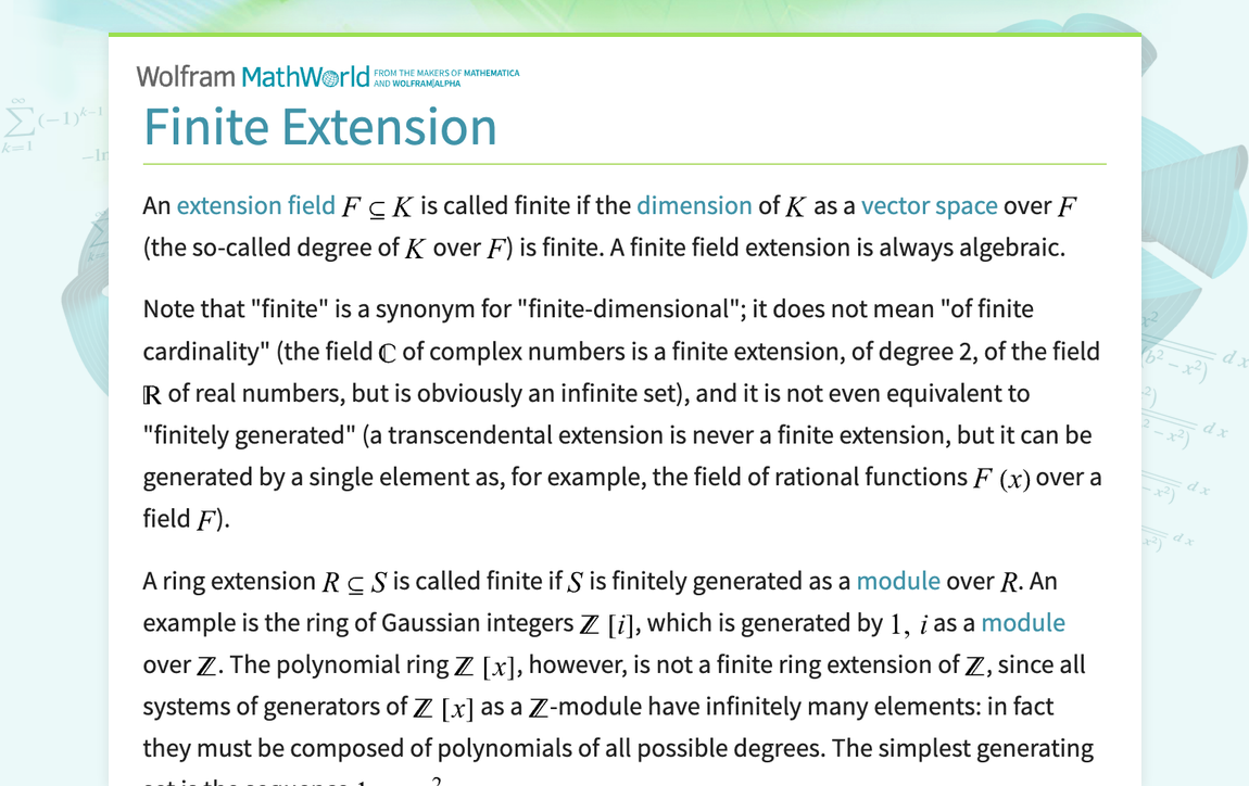 Finite Extension From Wolfram Mathworld