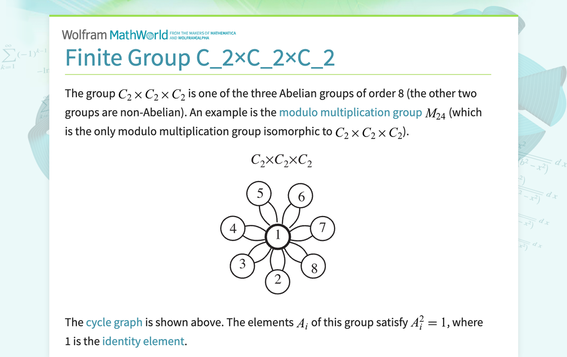 Finite Group C_2×C_2×C_2 -- from Wolfram MathWorld