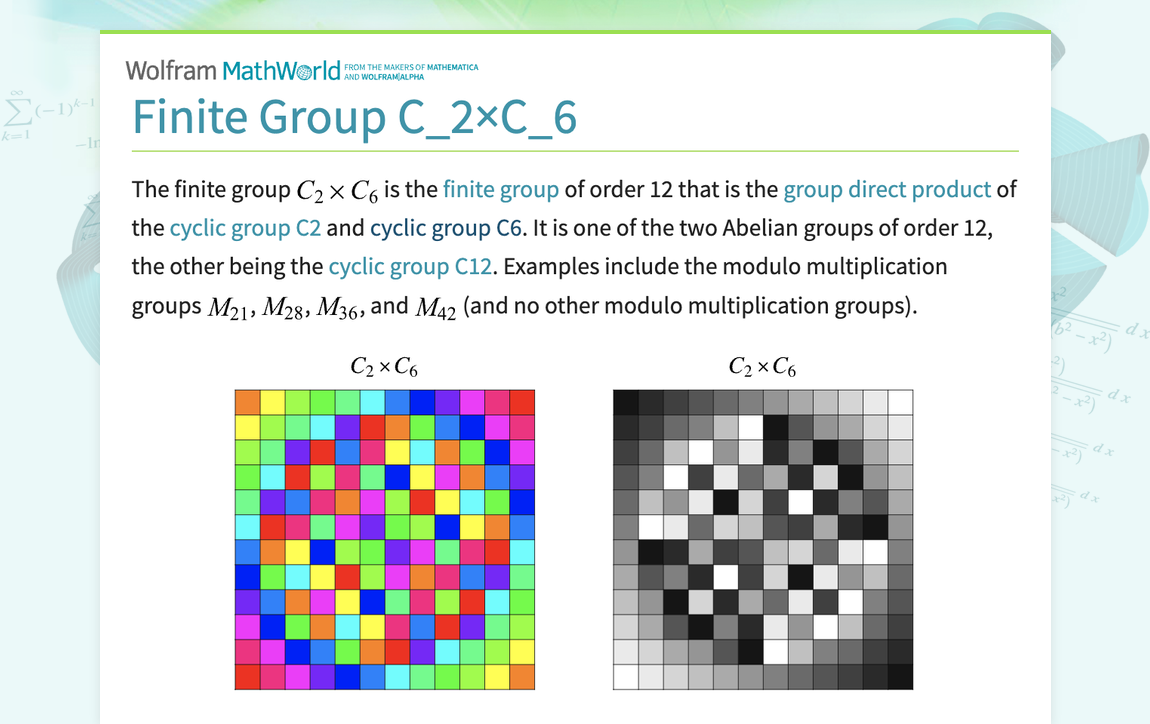 Finite Group C_2×C_6 -- from Wolfram MathWorld