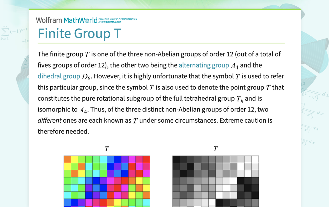 Finite Group T -- from Wolfram MathWorld