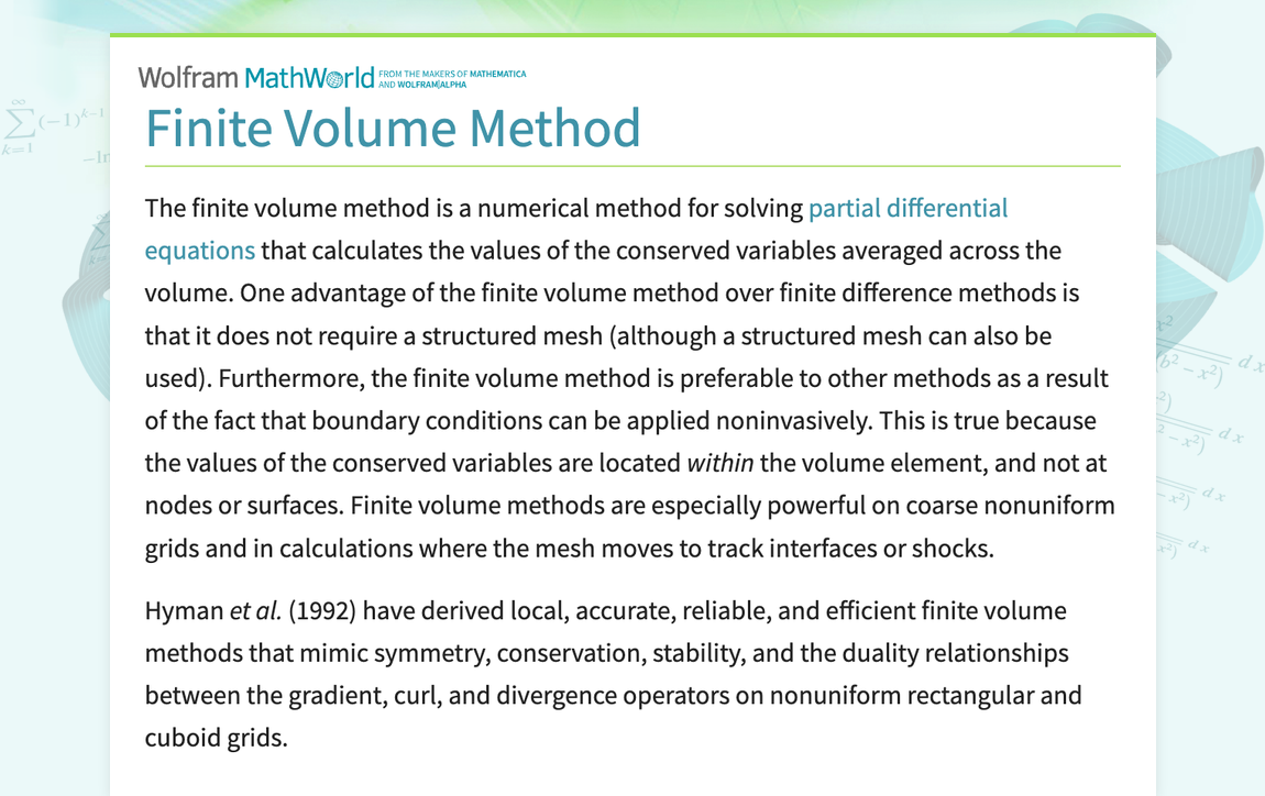 Finite Volume Method -- from Wolfram MathWorld