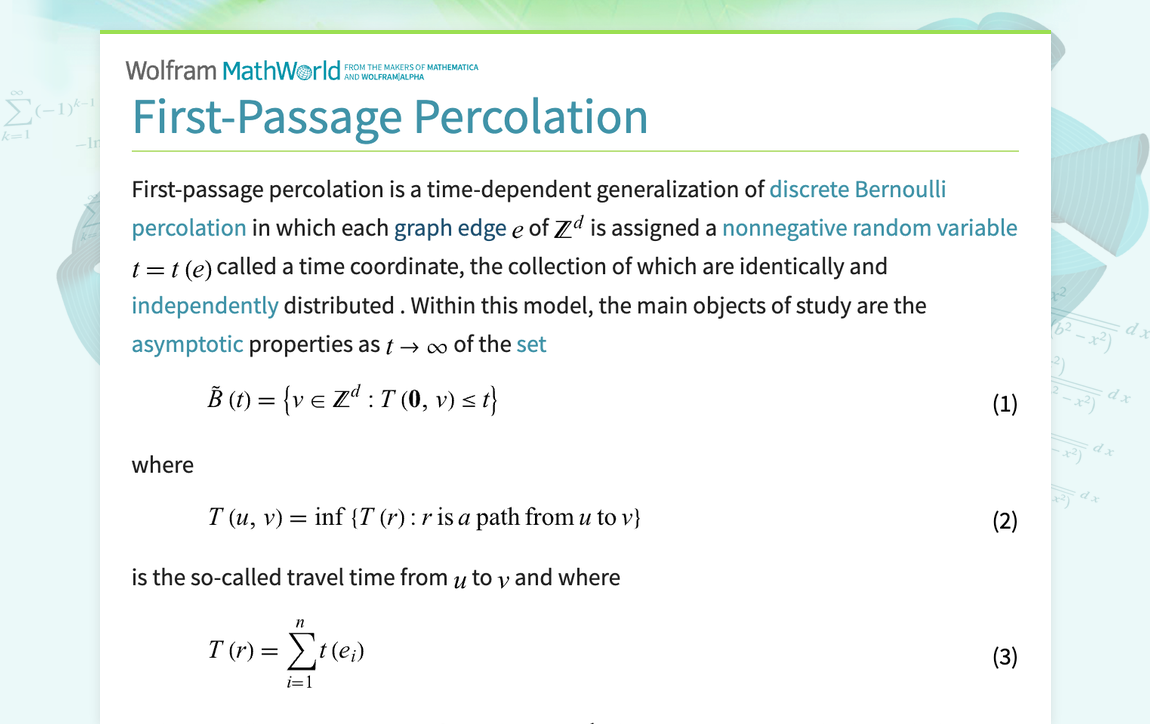 First Passage Percolation From Wolfram Mathworld