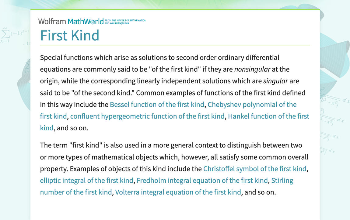 First Kind -- from Wolfram MathWorld