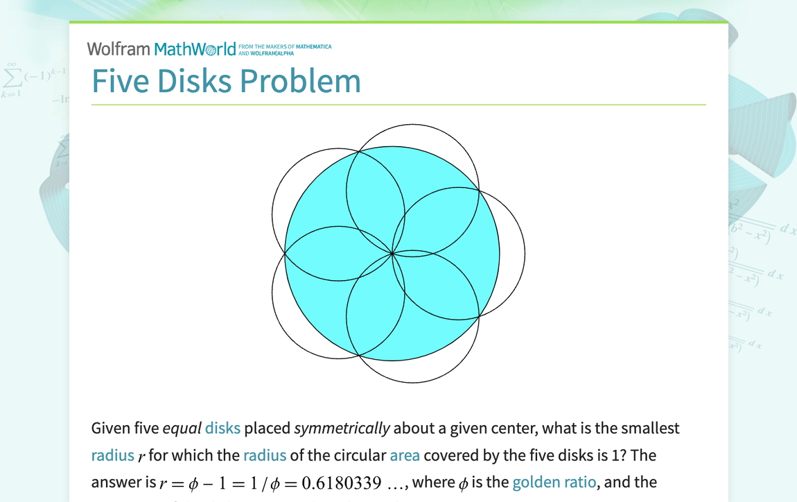 Five Disks Problem -- from Wolfram MathWorld