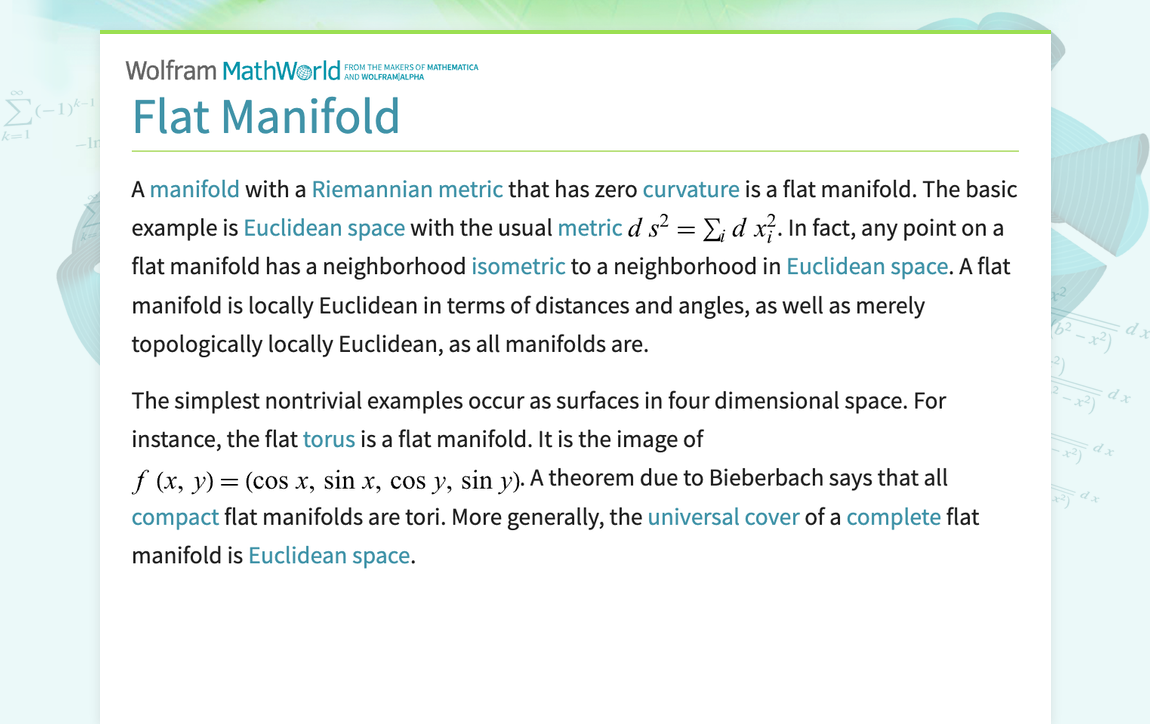 Flat Manifold -- from Wolfram MathWorld