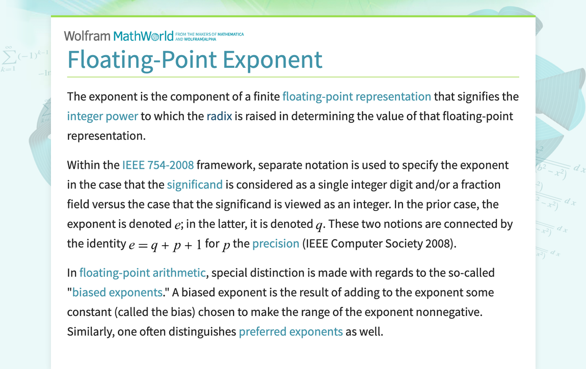 Floating-Point Exponent -- from Wolfram MathWorld