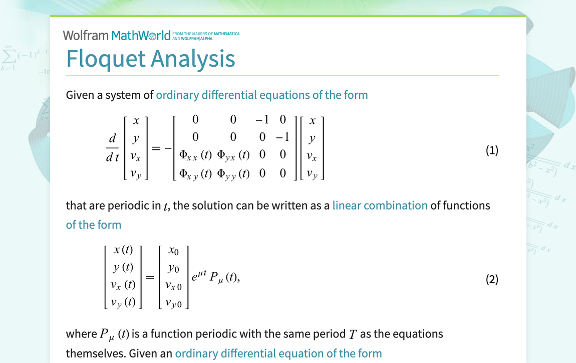 Floquet Analysis -- from Wolfram MathWorld
