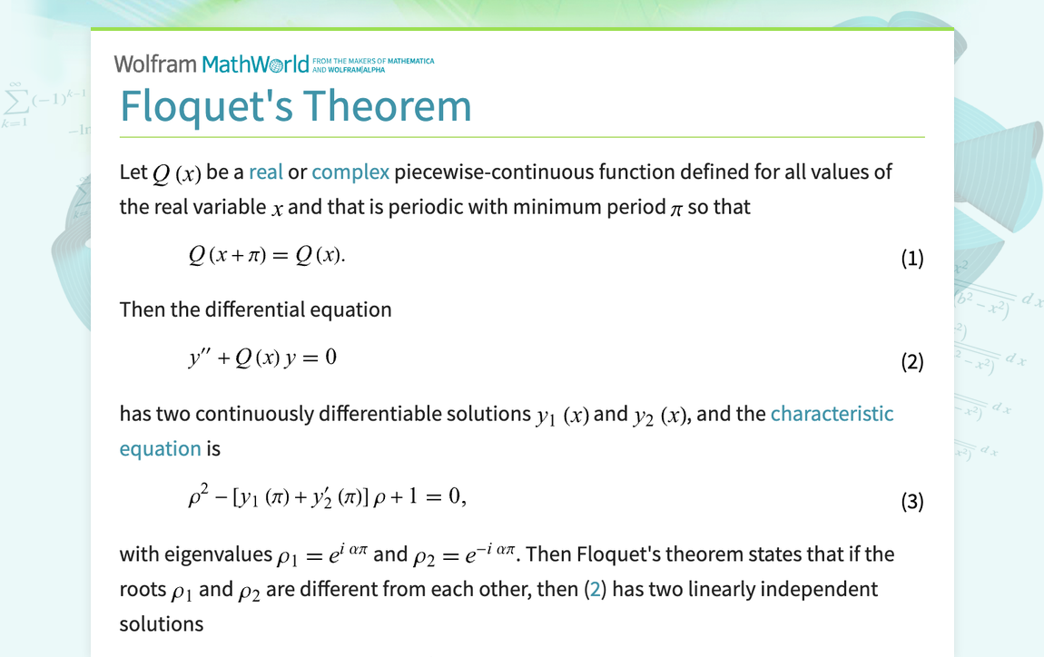 Floquet's Theorem -- from Wolfram MathWorld