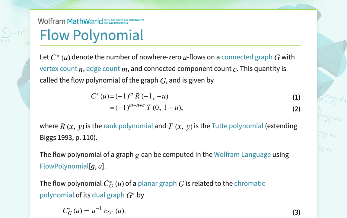 Flow Polynomial -- from Wolfram MathWorld
