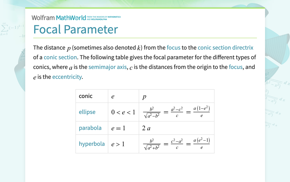 Focal Parameter -- from Wolfram MathWorld