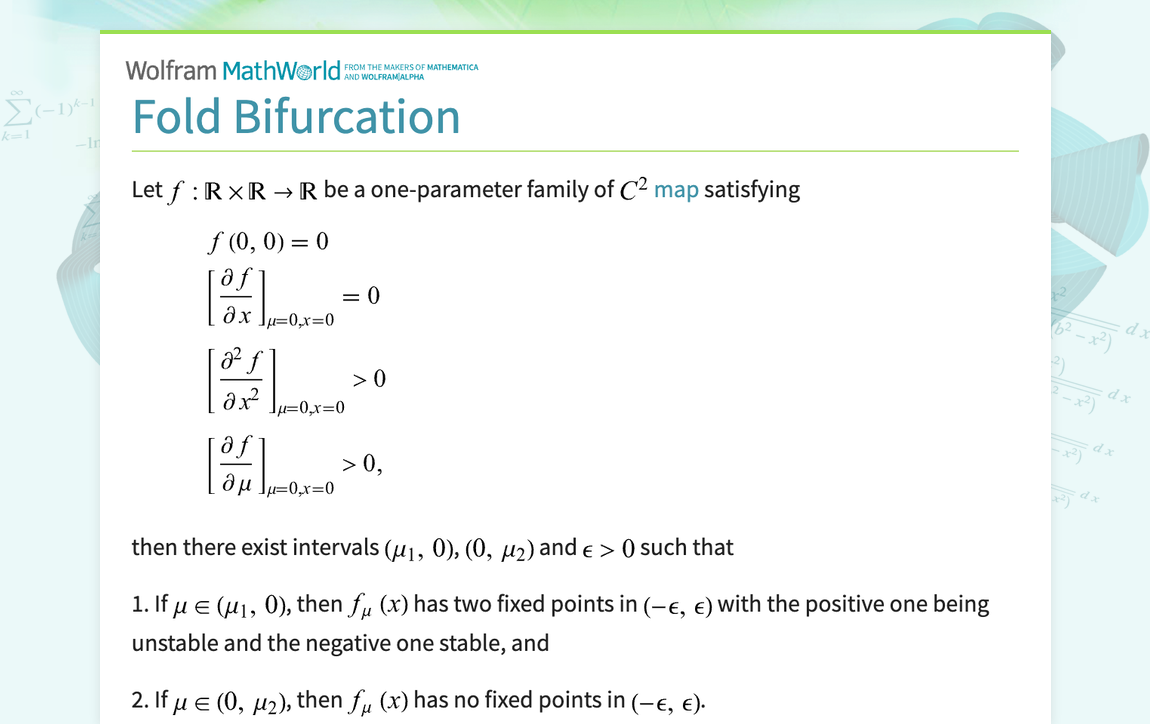 Fold Bifurcation From Wolfram Mathworld